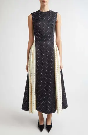 Lela Rose Polka Dot Jacquard Midi Dress