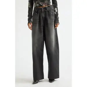 R13 Pleated Waistband Wide Leg Jeans