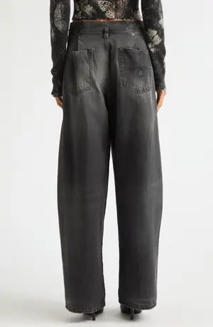 R13 Pleated Waistband Wide Leg Jeans
