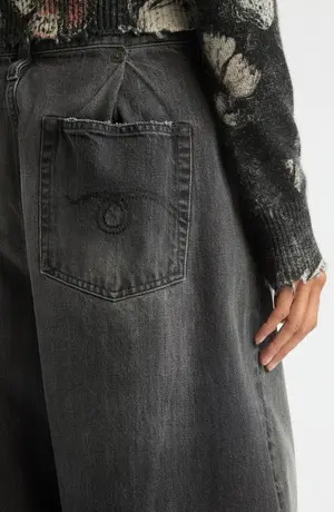 R13 Pleated Waistband Wide Leg Jeans