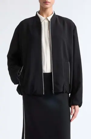 Lafayette 148 New York Contrast Piping Bomber Jacket - Black