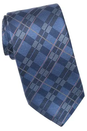 ELIZABETTA Moscatoextra Long Silk Jacquard Tie For - Dark Blue