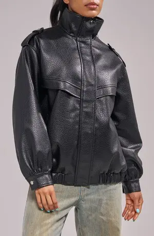 AZALEA WANG Verlander Faux Leather Bomber Jacket