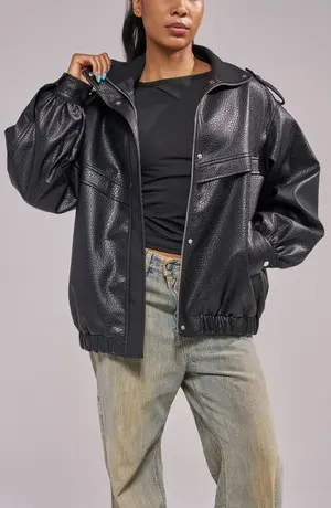 AZALEA WANG Verlander Faux Leather Bomber Jacket