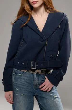 AZALEA WANG Vanta Faux Leather Hooded Moto Jacket