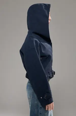 AZALEA WANG Vanta Faux Leather Hooded Moto Jacket