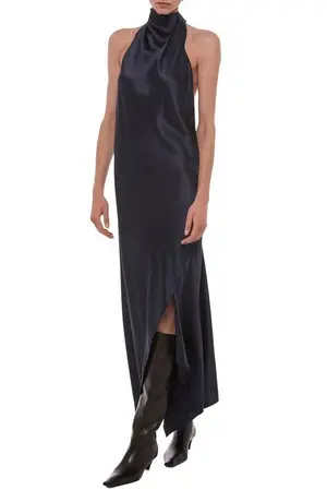 Helmut Lang Tie Neck Silk Maxi Dress