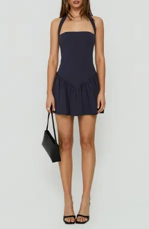 Princess Polly Esatora Halter Flare Minidress - Navy