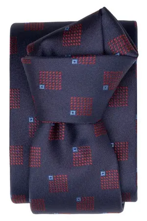 ELIZABETTA Sienaextra Long Silk Jacquard Tie For - Navy