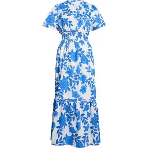 SUGARLIPS Floral Print Poplin Maxi Dress - White-blue-multi