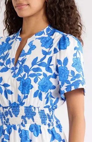 SUGARLIPS Floral Print Poplin Maxi Dress - White-blue-multi