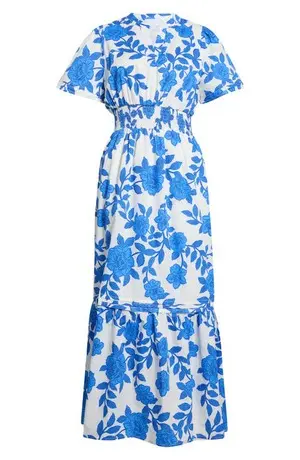 SUGARLIPS Floral Print Poplin Maxi Dress - White-blue-multi