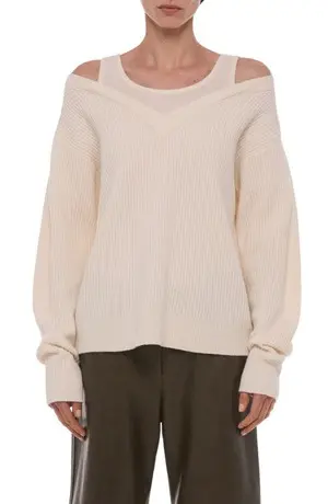 Helmut Lang Double Layer Wool Sweater Ivory
