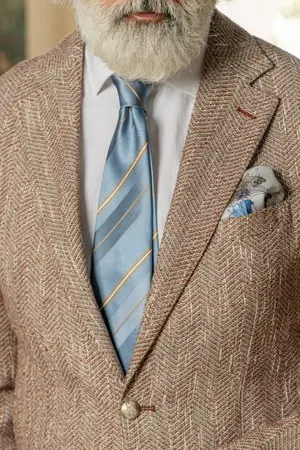 ELIZABETTA Toledoextra Long Silk Jacquard Tie For - Blue