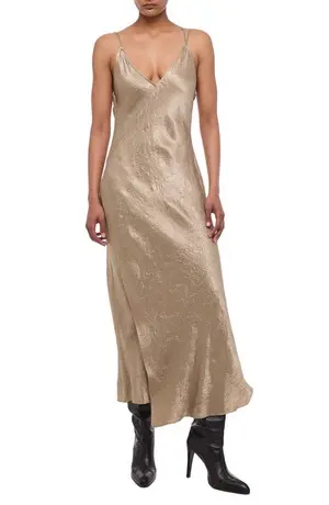 Helmut Lang Crinkle Satin Maxi Slipdress Taupe