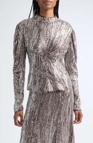 Rabanne Sequin & Bead Embellished Long Sleeve Top - Silver/brown