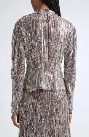 Rabanne Sequin & Bead Embellished Long Sleeve Top