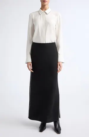 Lafayette 148 New York Scottie Contrast Piping Silk Button-up Shirt