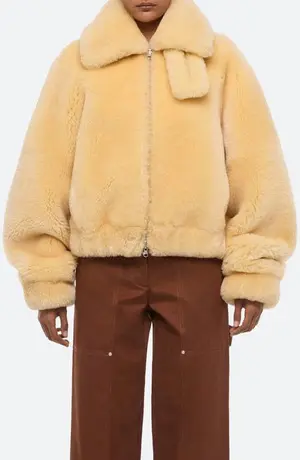 Helmut Lang Genuine Shearling Bomber Jacket - Cornsilk