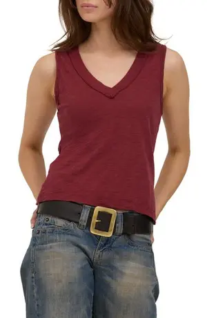 PROJECT SOCIAL T Slub Cotton V-neck Tank - Dark Cherry