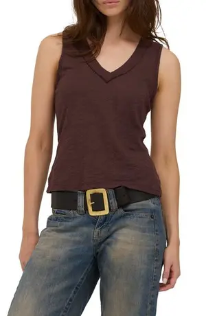 PROJECT SOCIAL T Slub Cotton V-neck Tank - Dark Mocha