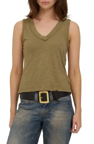 PROJECT SOCIAL T Slub Cotton V-neck Tank - Olive