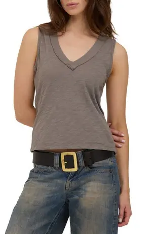 PROJECT SOCIAL T Slub Cotton V-neck Tank - Slate