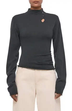 Helmut Lang Cutout Wool Blend Rib Sweater - Forest Night