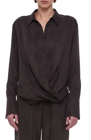 Helmut Lang Fluid Drape Button Front Shirt - Truffle