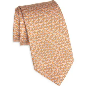 FERRAGAMO Cerchio Gancini Print Silk Neck Tie