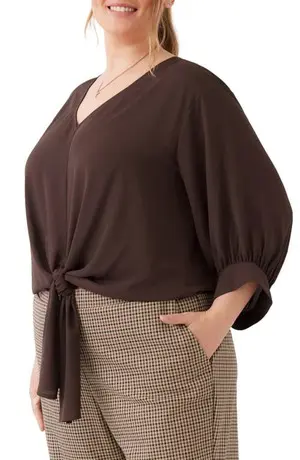 Karen Kane Blouson Sleeve Tie Front Top