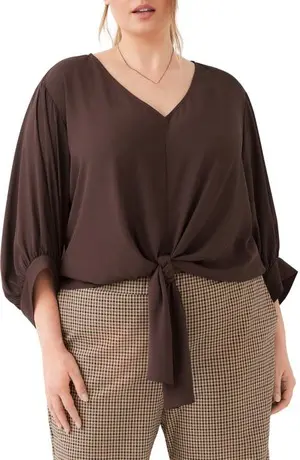 Karen Kane Blouson Sleeve Tie Front Top