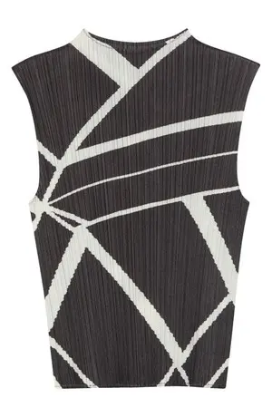 Issey Miyake Fold Line Pleated Sleeveless Top - Charcoal