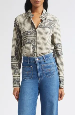 Veronica Beard Monique Mixed Paisley Silk Blend Shirt - Ecru Multi