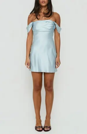 Princess Polly Off-the-shoulder Satin Minidress - Blue