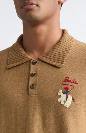 BODE Merino Wool Appliqué Polo Sweater