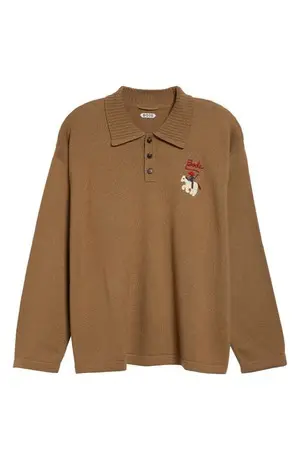 BODE Merino Wool Appliqué Polo Sweater