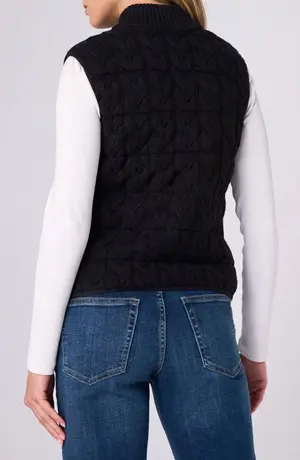 LIVERPOOL Reversible Quilted Vest With Cable-knit Detail - Black