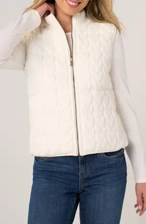 LIVERPOOL Reversible Quilted Vest With Cable-knit Detail - Cream