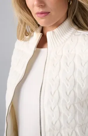LIVERPOOL Reversible Quilted Vest With Cable-knit Detail - Cream