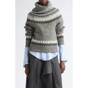 Monse Fair Isle Turtleneck Wool Blend Sweater - Grey Multi