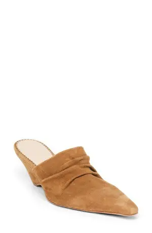 Cinq À Sept Sonia Suede Curved Wedge Mule Toffee
