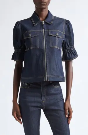 Cinq À Sept Holly Puff Shoulder Denim Jacket - Indigo