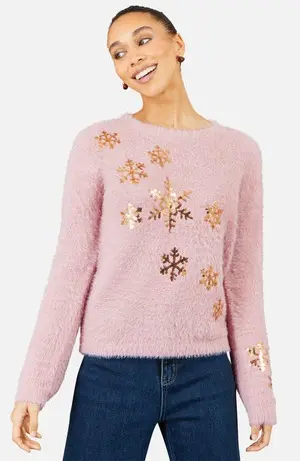 YUMI Sequin Snowflake Fluffy Jumper