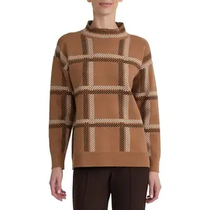Jones New York Plaid Jacquard Mock Neck Sweater
