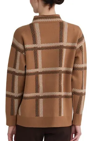Jones New York Plaid Jacquard Mock Neck Sweater