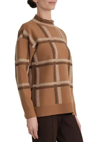 Jones New York Plaid Jacquard Mock Neck Sweater