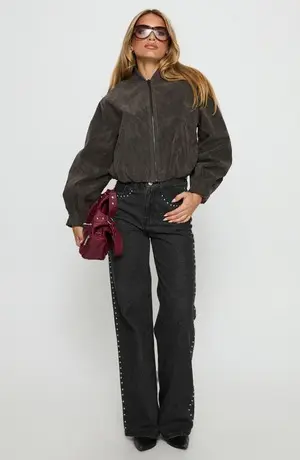 Princess Polly Saving Up Studded Mid Rise Straight Leg Jeans
