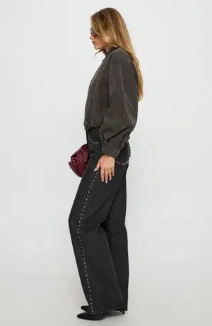 Princess Polly Saving Up Studded Mid Rise Straight Leg Jeans