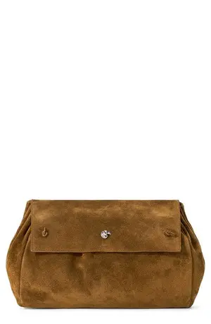 Staud Cy Oversized Leather Clutch Bag Cigar